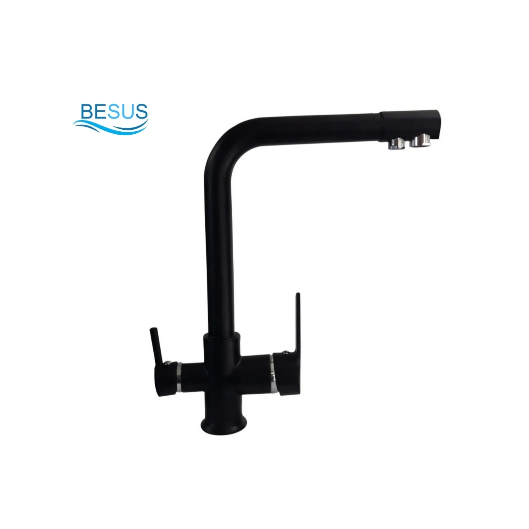 BESUS Siyah Batarya Musluk Arıtmalı 3 Yollu Mutfak Evye Musluğu